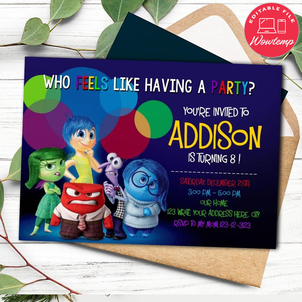Inside out Invitation Customizable Template DIY | Wowtemp
