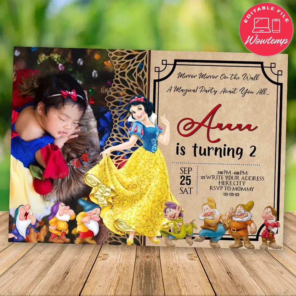 Snow White Birthday Invitation - Snow White Party With Photo | Wowtemp