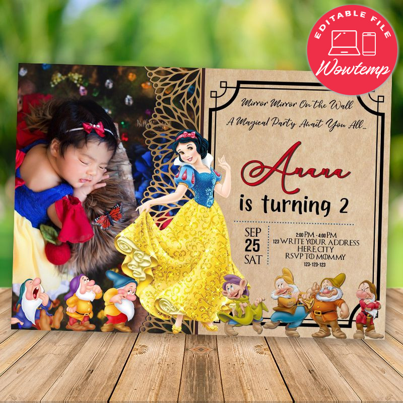Snow White Birthday Invitation - Snow White Party With Photo | Wowtemp