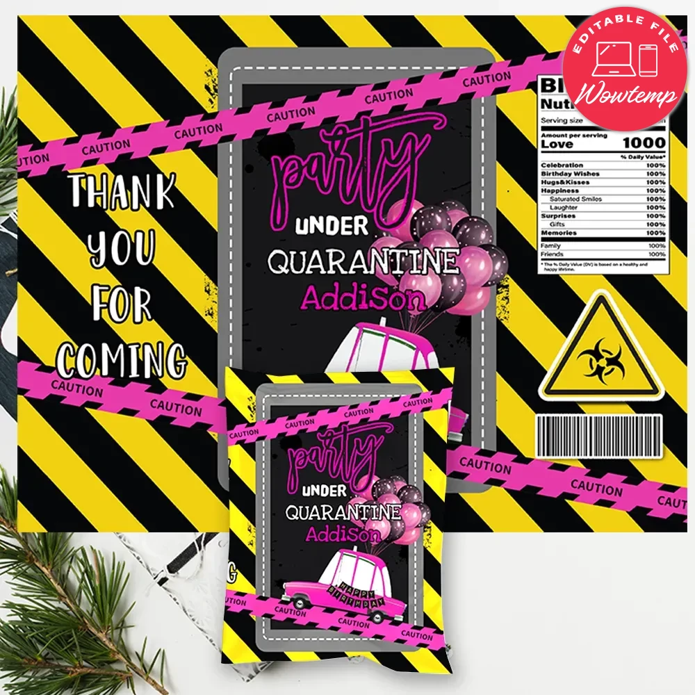 Pink Quarantine Party Chip Bag Digital File Printable DIY | Wowtemp