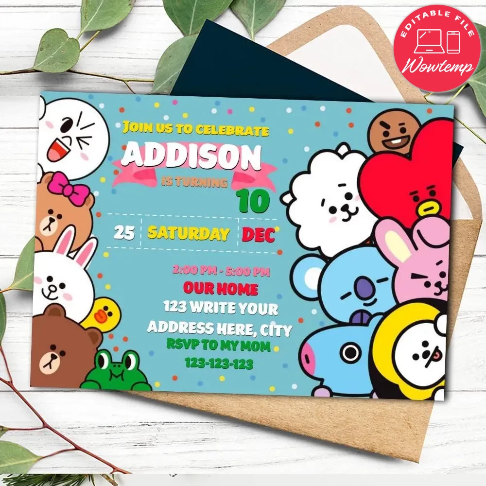 Line friends Invitation Template to Print at Home | Wowtemp