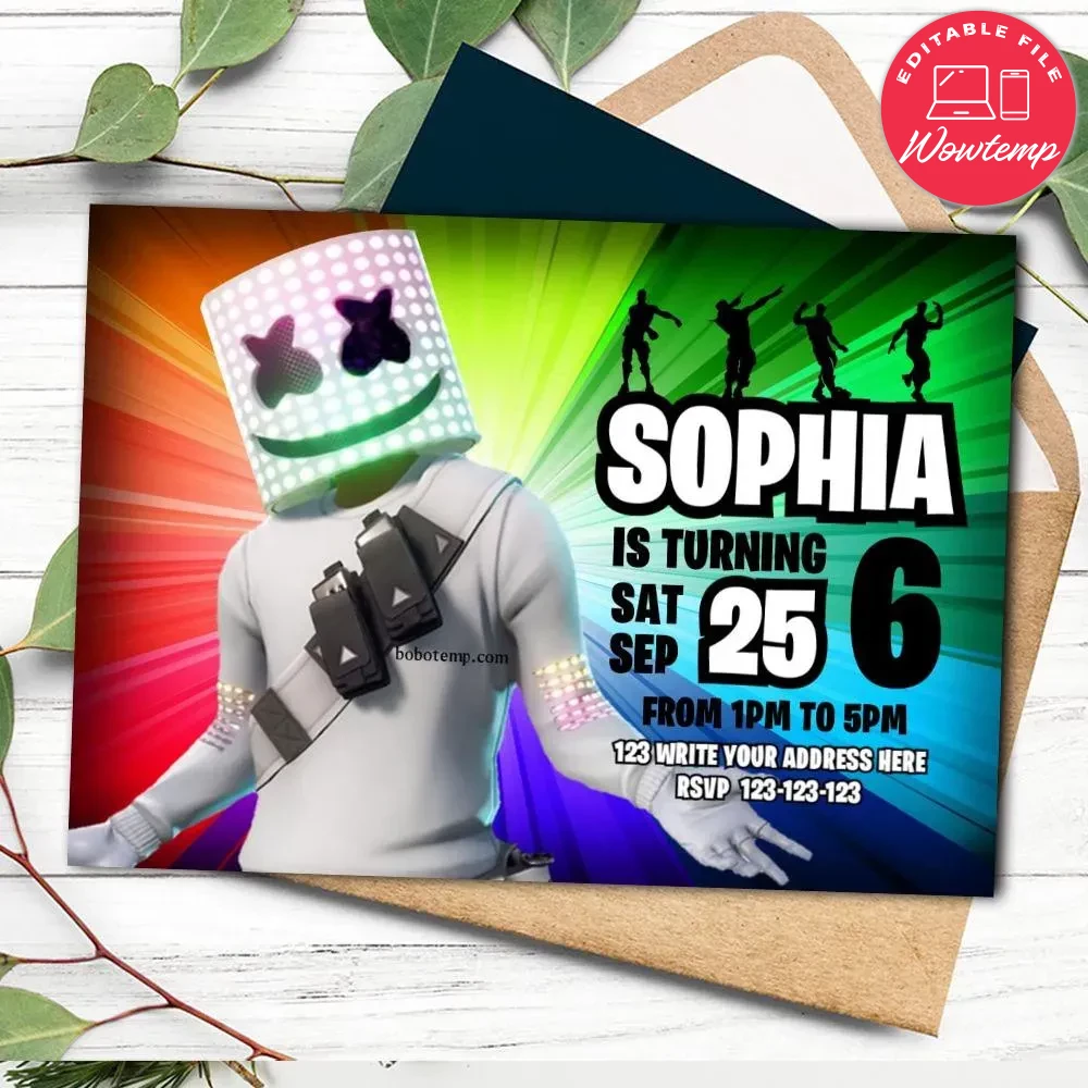 Marshmello Invitation Customizable template Instant Download | Wowtemp
