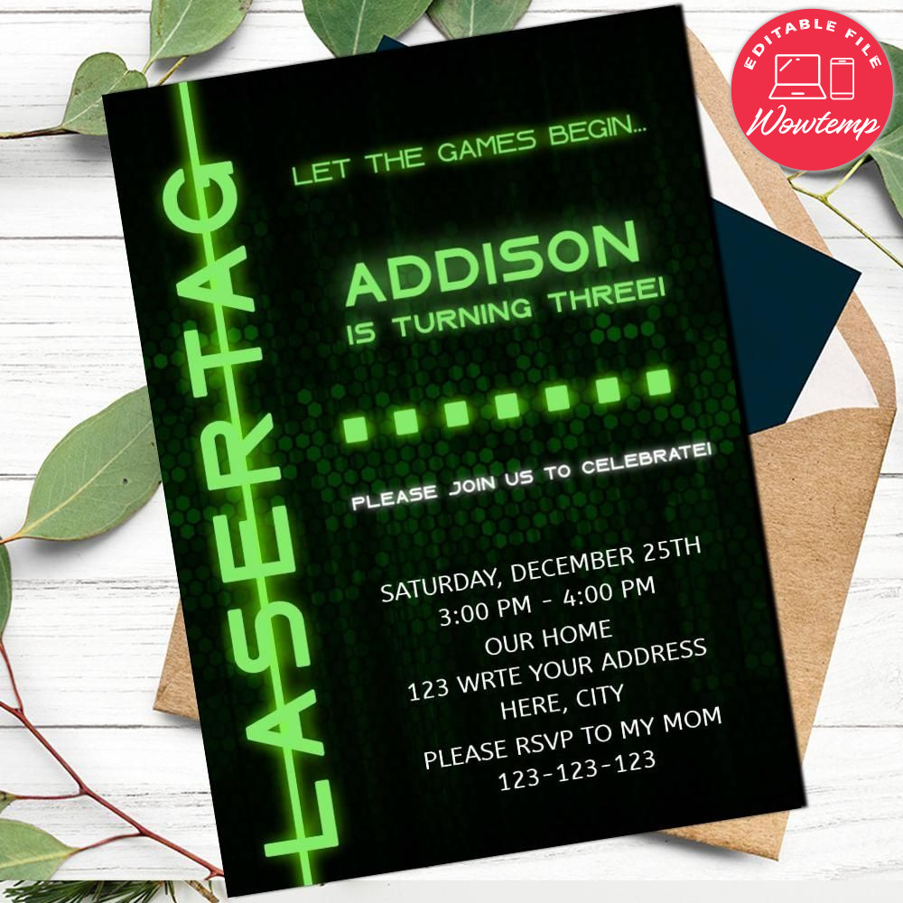 Editable Laser Tag Birthday Invitations Instant Download | Wowtemp