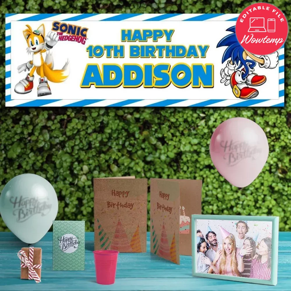 Sonic The Hedgehog Birthday Banner Printable Instant Download | Wowtemp