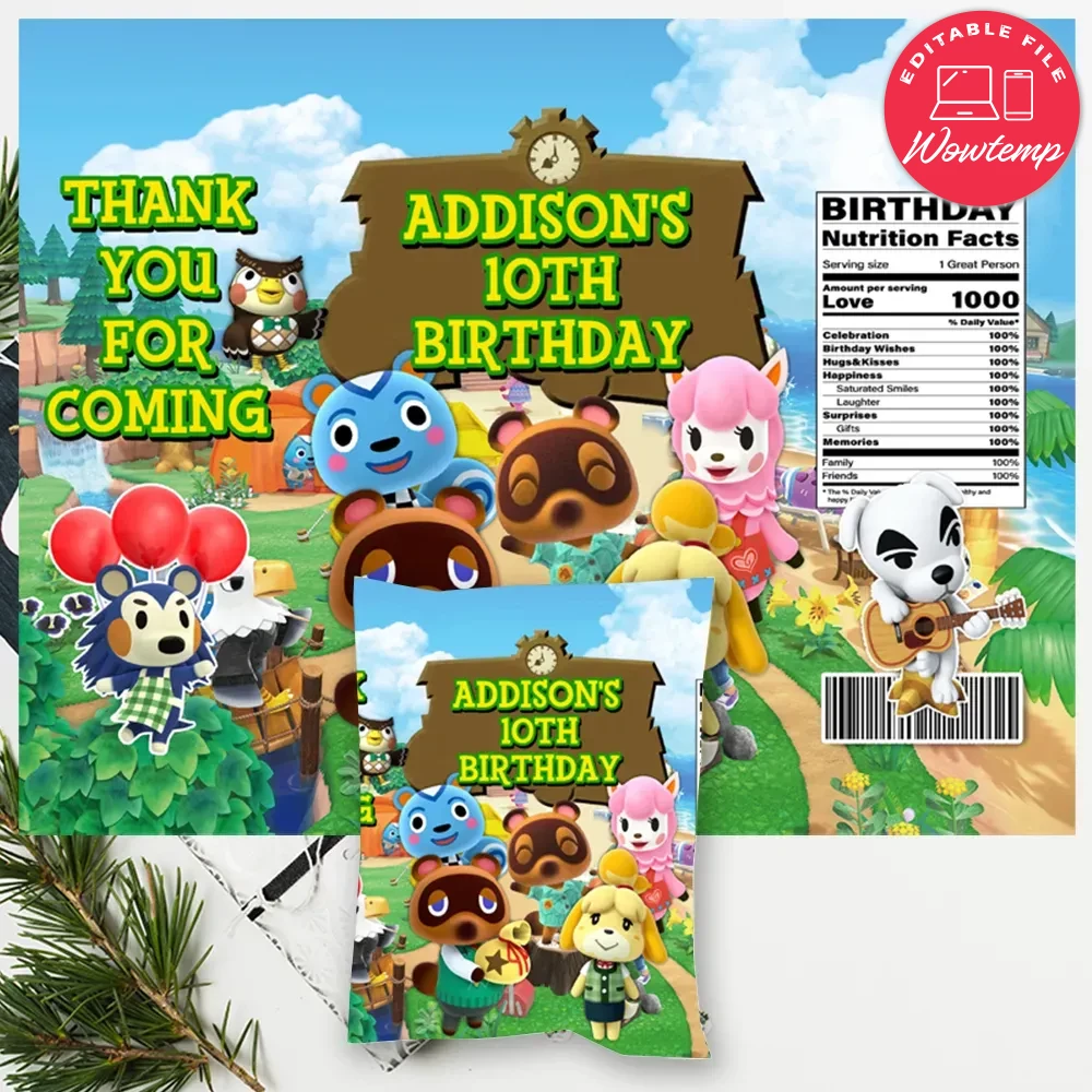 Animal crossing Chip Bag Digital File Printable DIY | Wowtemp