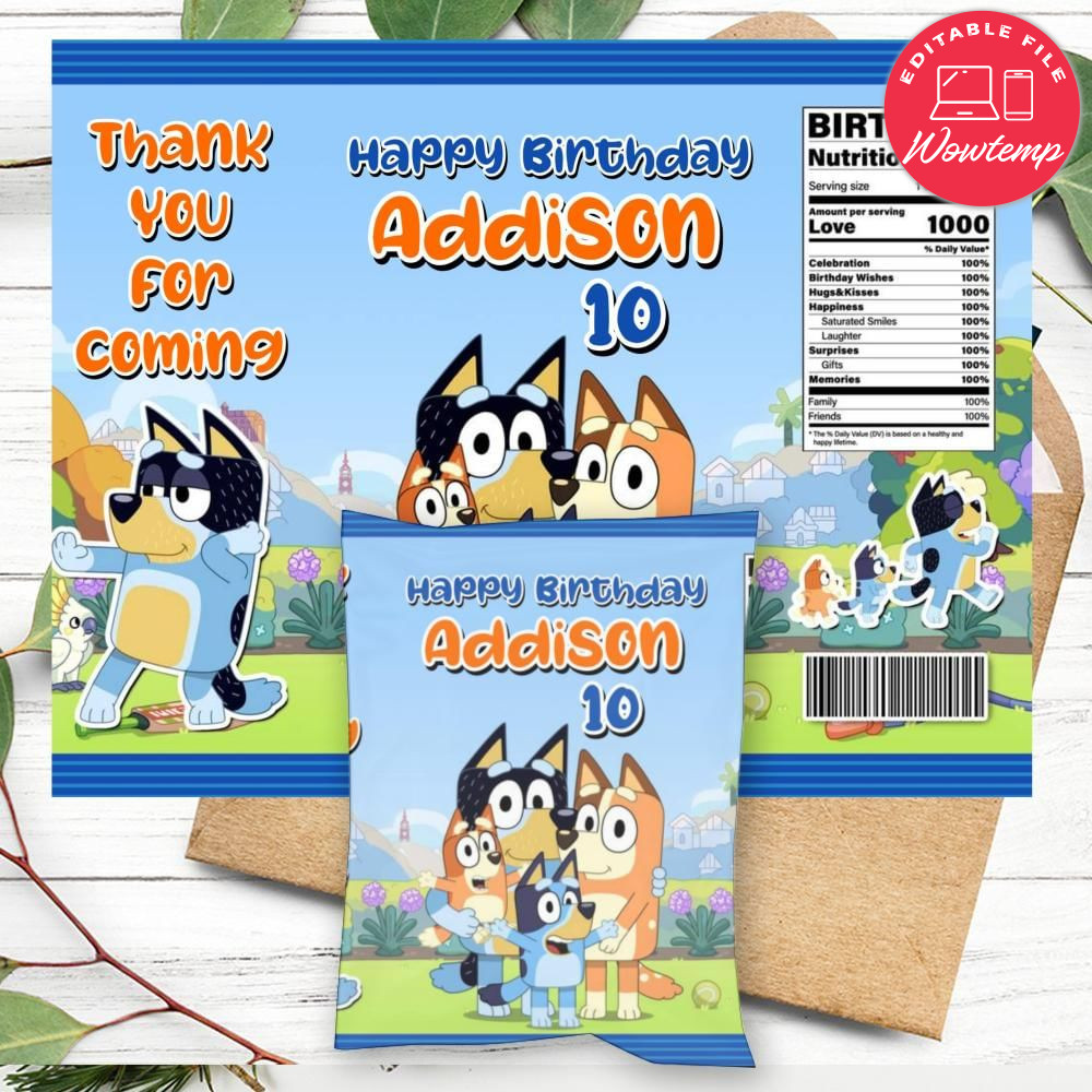 Bluey Birthday Chip Bag Digital File Printable DIY | Zingtemp