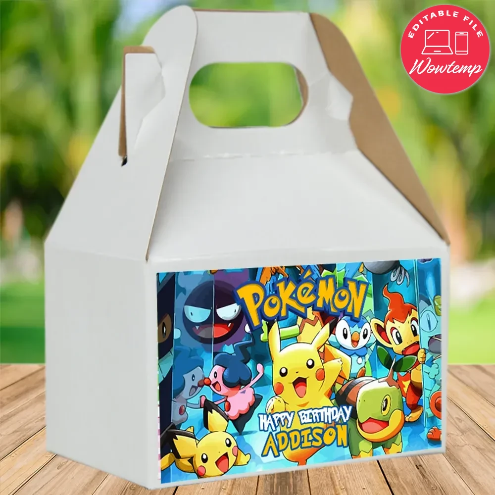 Pokemon Birthday Gable Boxes Label Template DIY | Wowtemp
