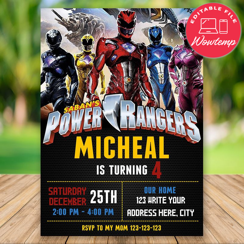 Editable Power Rangers Party Invitation Instant Download | Wowtemp