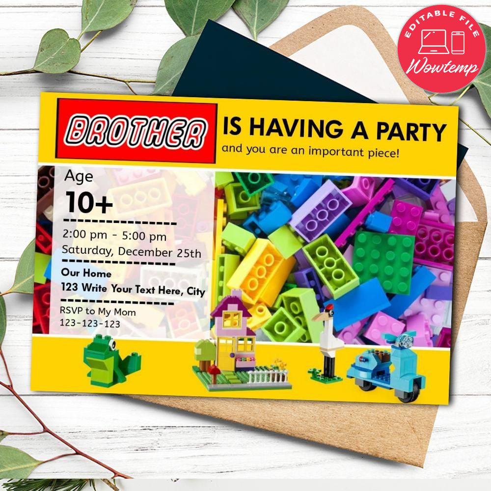 Lego Building Blocks Party Invitation Printable DIY | Wowtemp