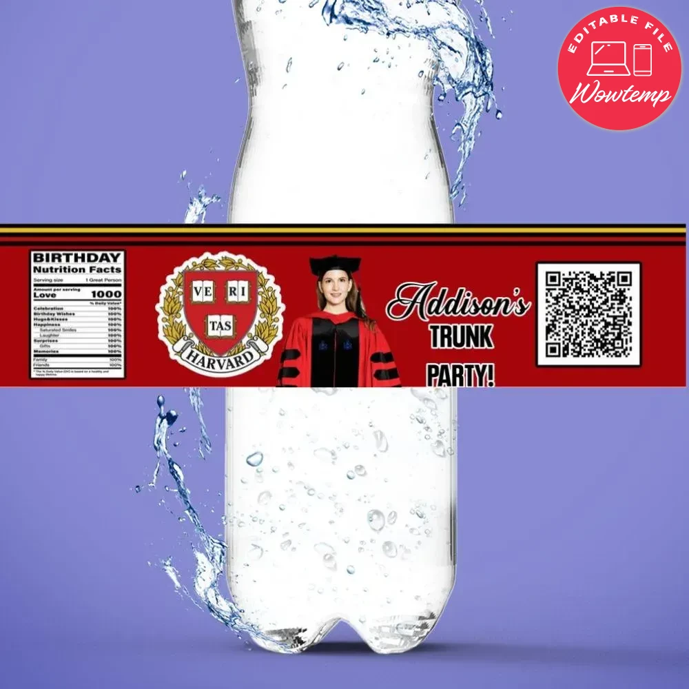 Harvard University Water Bottle Label Template DIY | Zingtemp