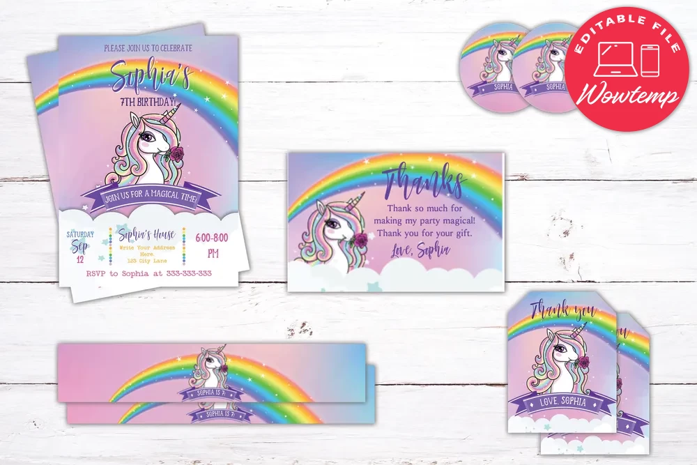 Unicorn Birthday Flyer Editable Printable Download | Wowtemp