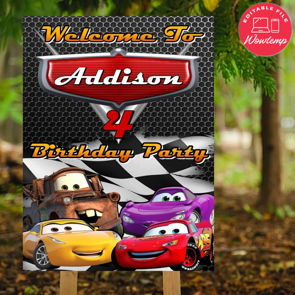 Disney Cars Birthday Welcome Sign Digital File Printable DIY | Wowtemp