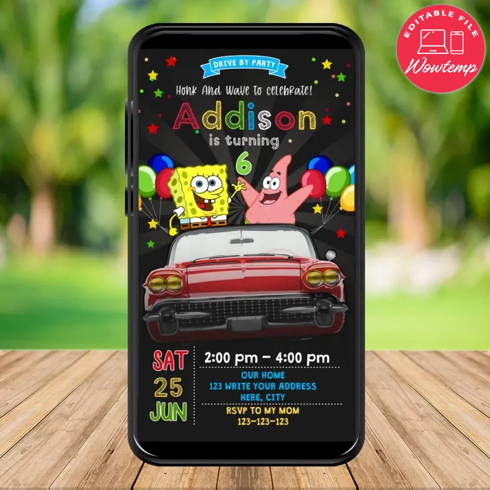 Mobile SpongeBob Drive By Birthday Parade Electronic Invite | Wowtemp