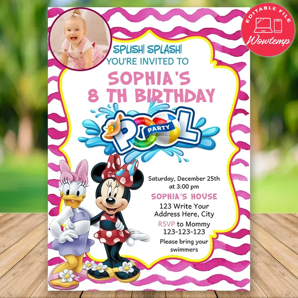 Editable Minnie and Daisy Pool Party Invitation Instant Download | Wowtemp