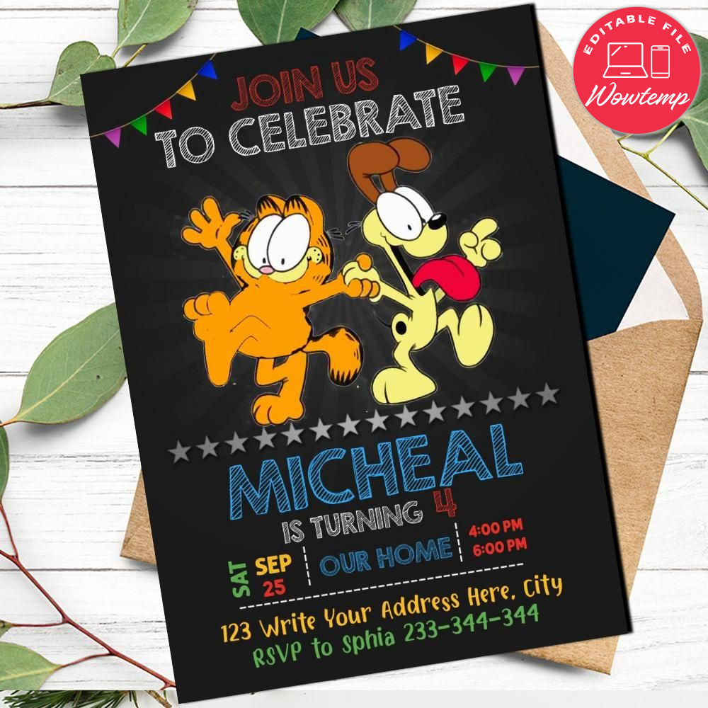 Garfield Birthday Invitation Printable Instant Download | Wowtemp