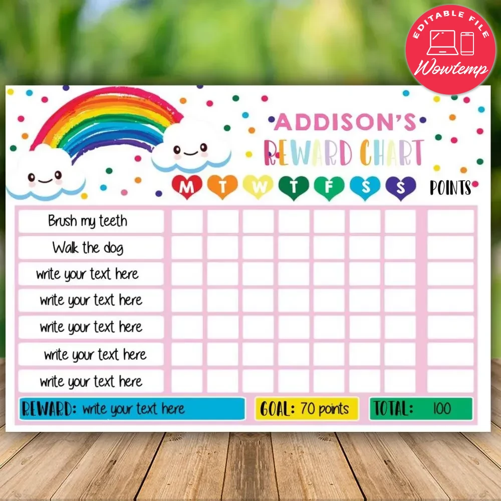 Printable Rainbow Kid Responsibility Chore Chart Instant Download | Wowtemp