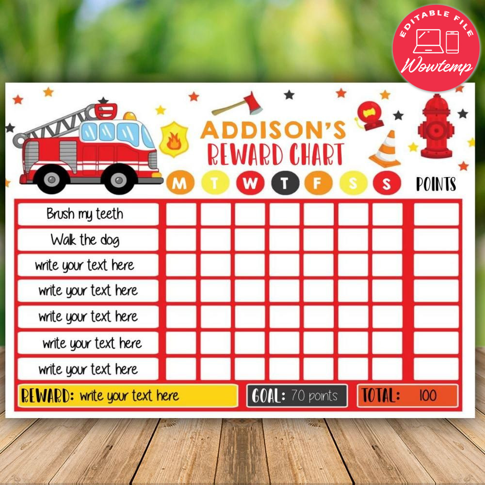Printable Firetruck Reward Chart Instant Download | Wowtemp