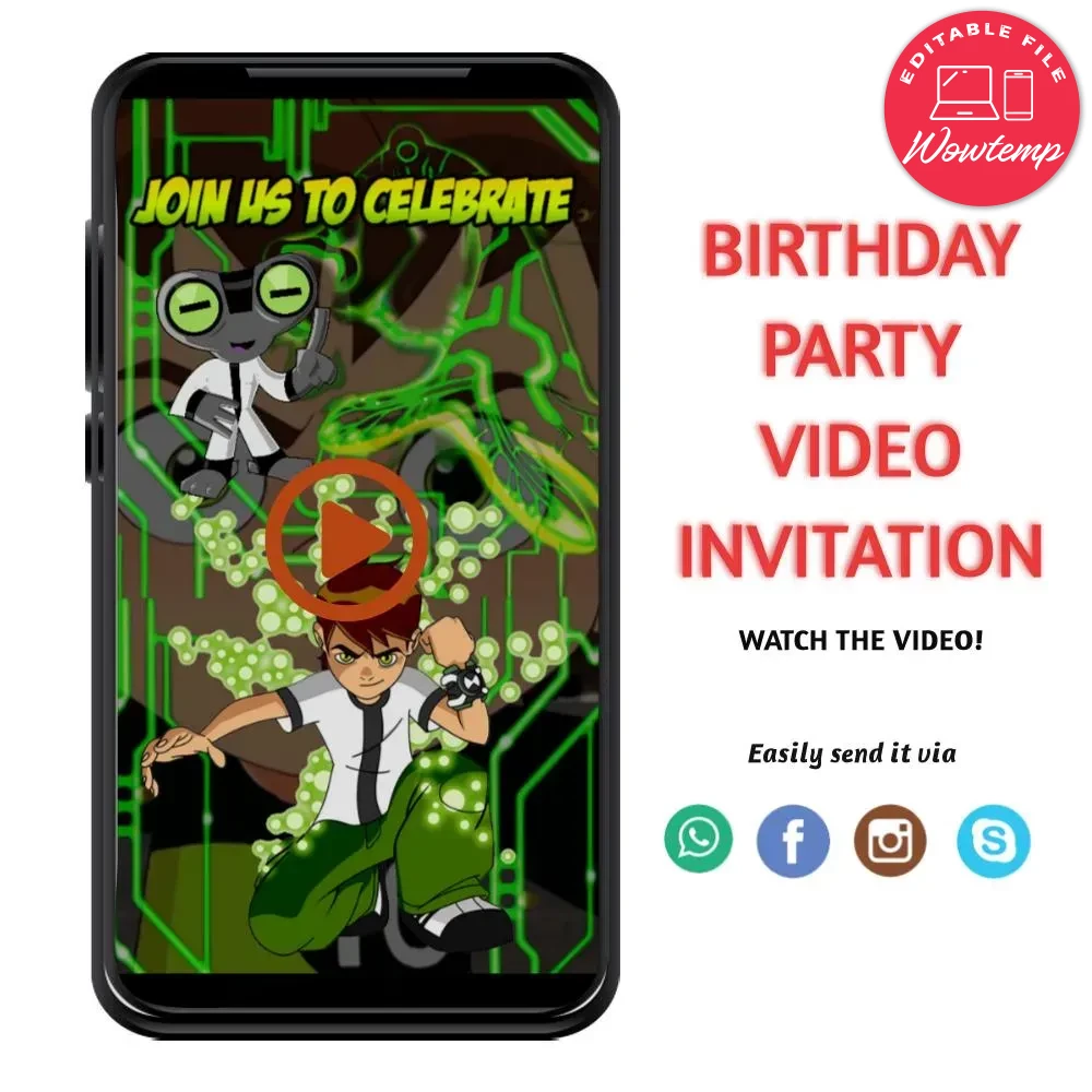 Ben 10 Video Invitation Digital Template Customizable DIY | Wowtemp