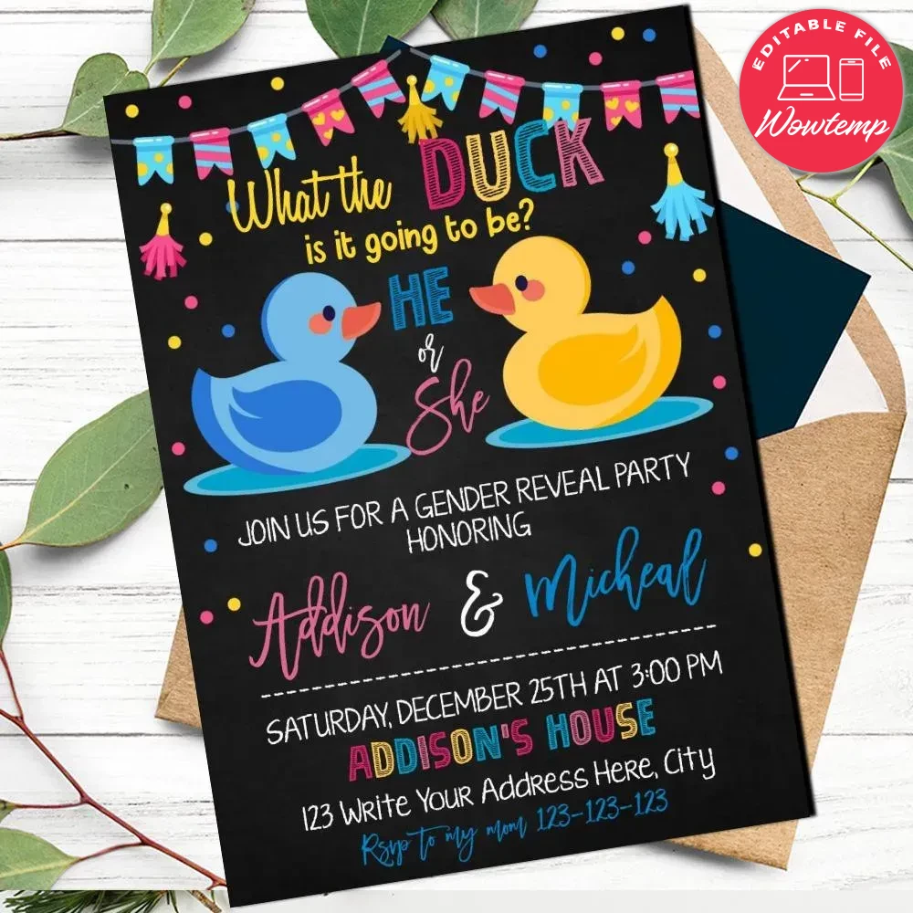 What the duck Gender Reveal Invitation Printable DIY | Wowtemp