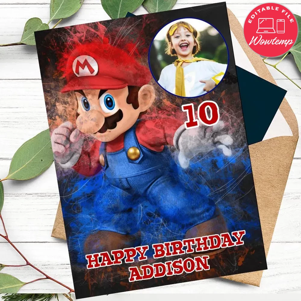 Super Mario Happy Birthday Card With Photo to Print at Home DIY | Wowtemp