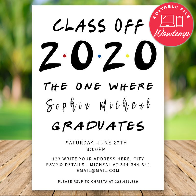 Editable Friends Themed Graduation Invitation Template DIY | Wowtemp