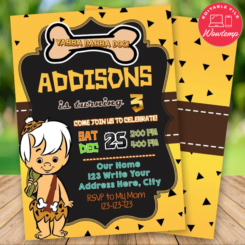 Editable The Flintstones Birthday Flyer For Boy DIY | Wowtemp