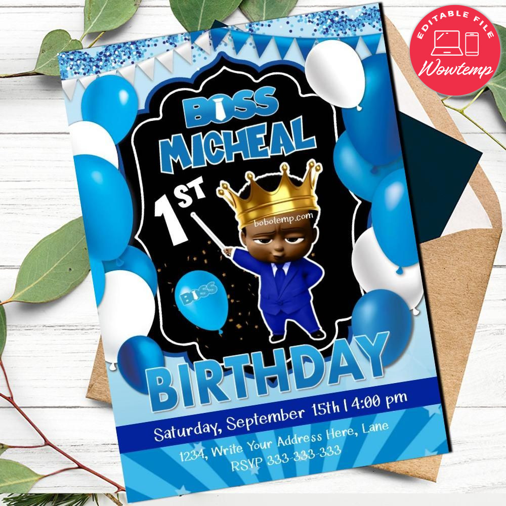 Digital Black King Boss Baby invitations Custom Template DIY | Wowtemp