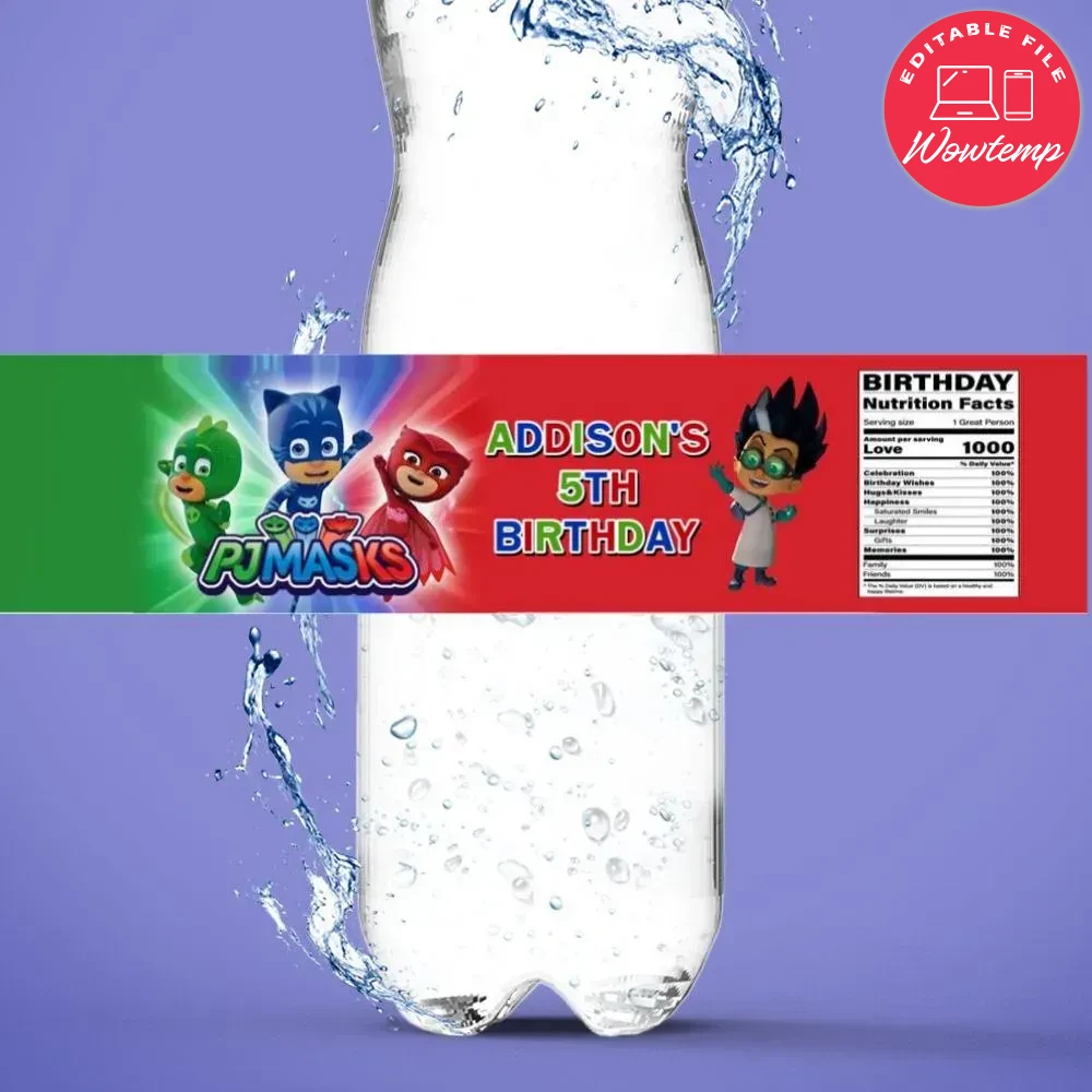 Pj Mask Water Bottle Label Template DIY | Wowtemp