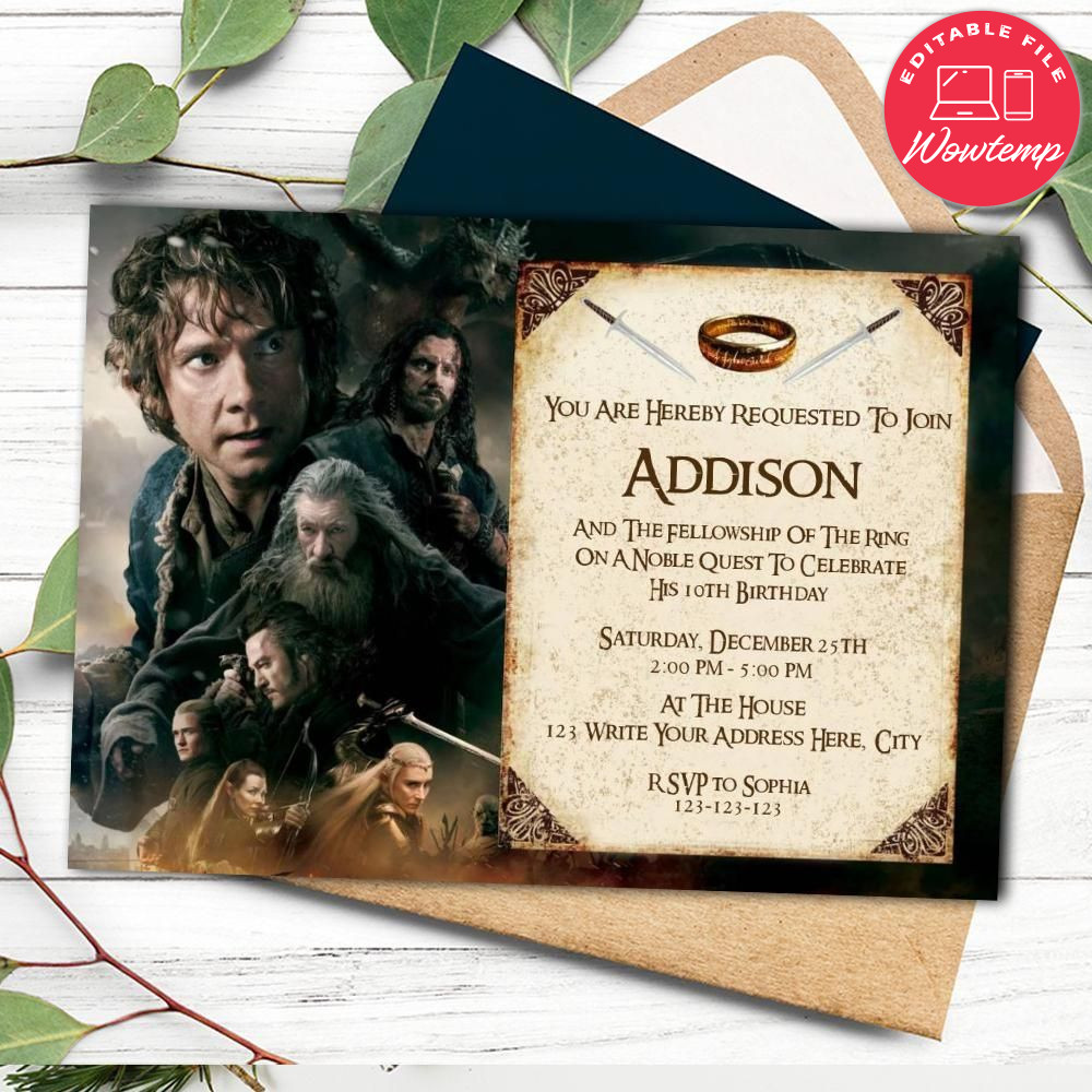 The hobbit Invitation Customizable Template DIY | Wowtemp