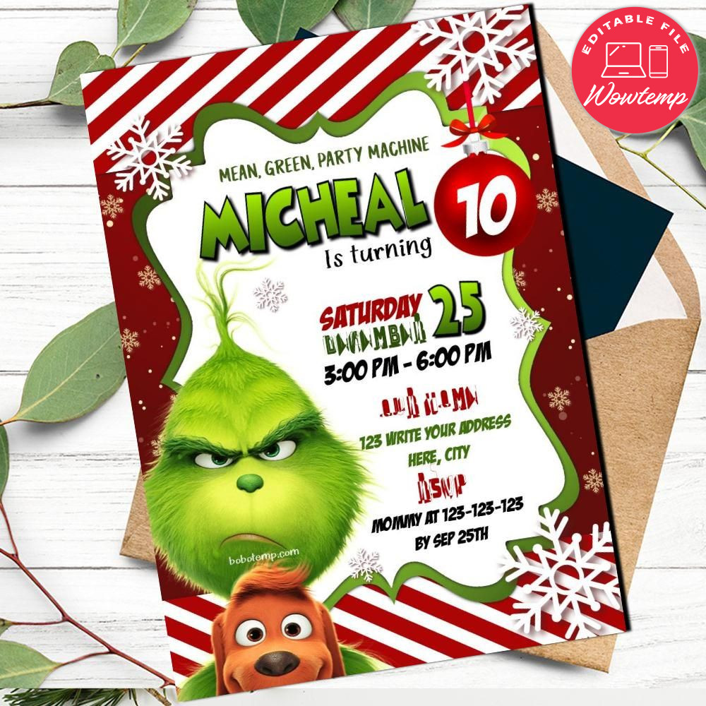 The Grinch Party Invitation The Grinch Christmas Invite Printable | Wowtemp