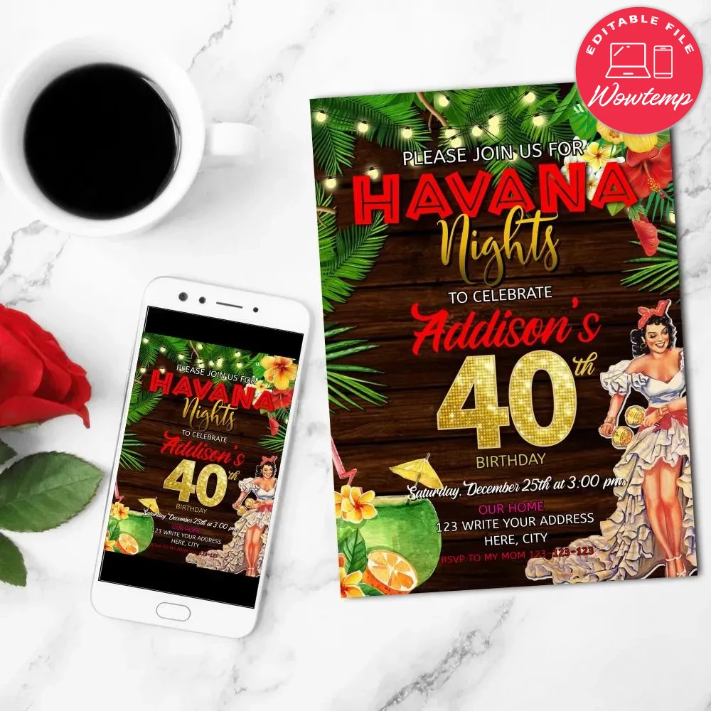 Cuban Birthday Invitation Customiable Template Instant Download | Wowtemp