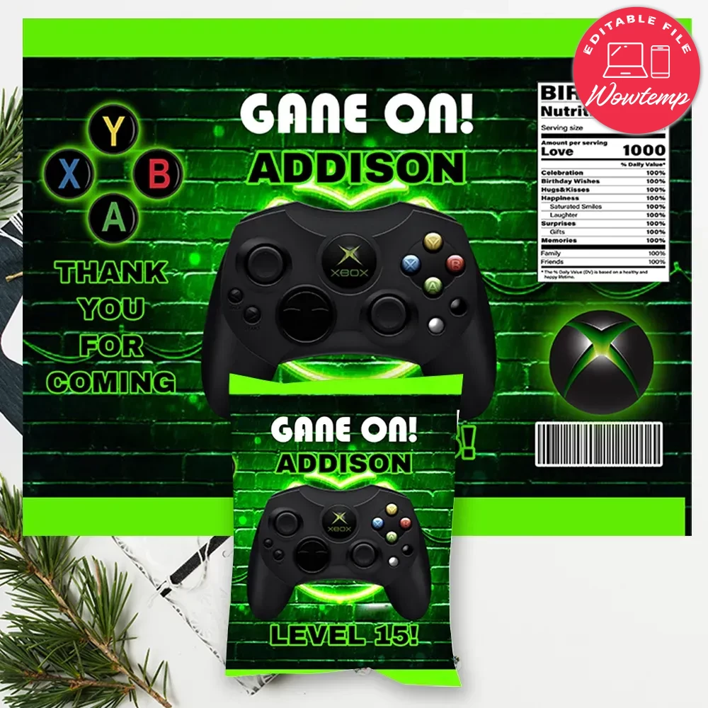 Xbox Game On Birthday Chip Bag Digital File Printable DIY | Wowtemp