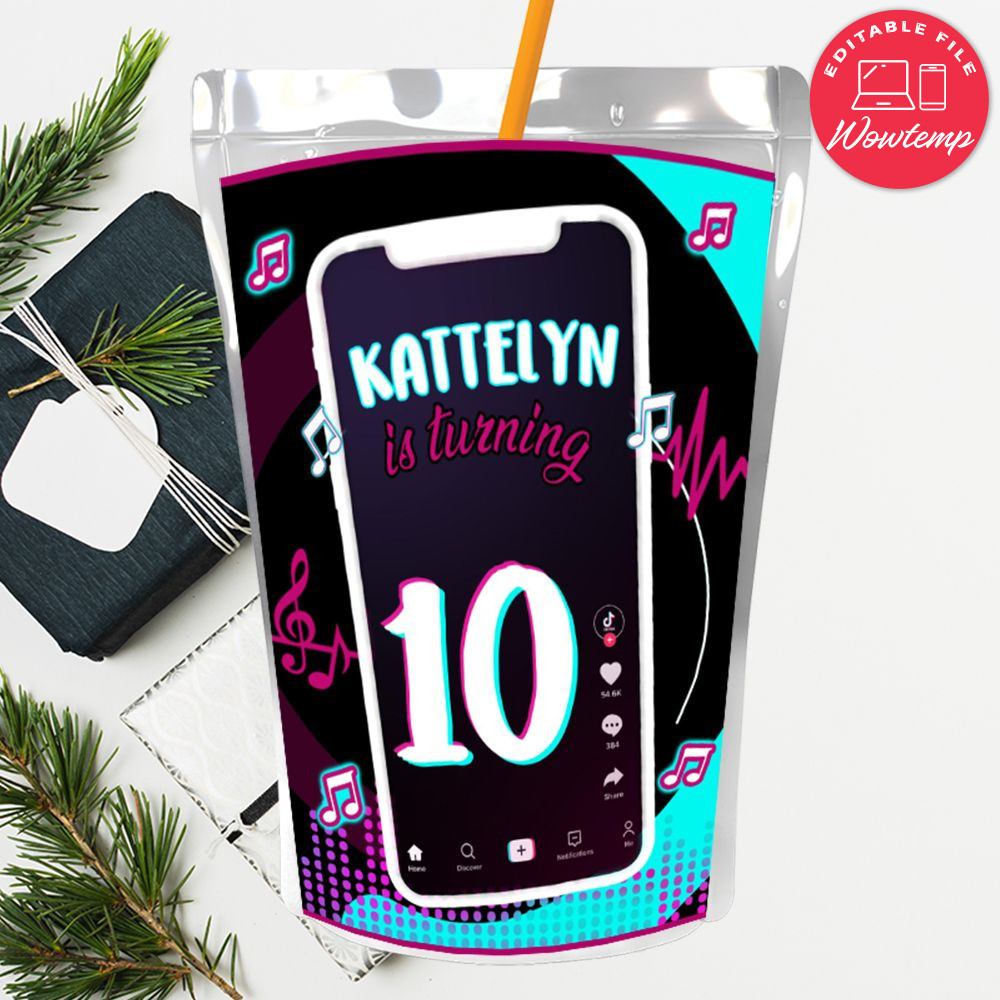 Tik tok Capri Sun Birthday Labels Digital File Printable | Wowtemp