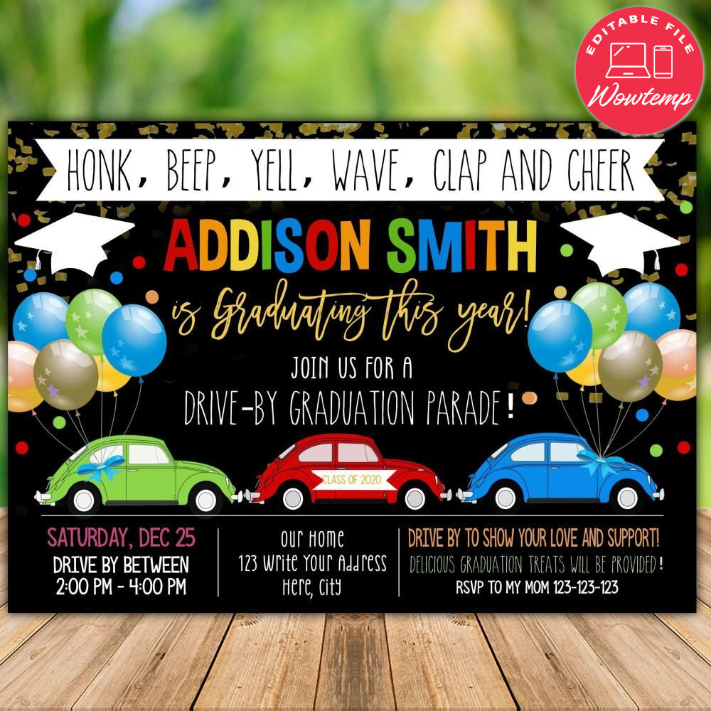 Printable Drive By Graduation Parade Chalkboard Template DIY | Wowtemp