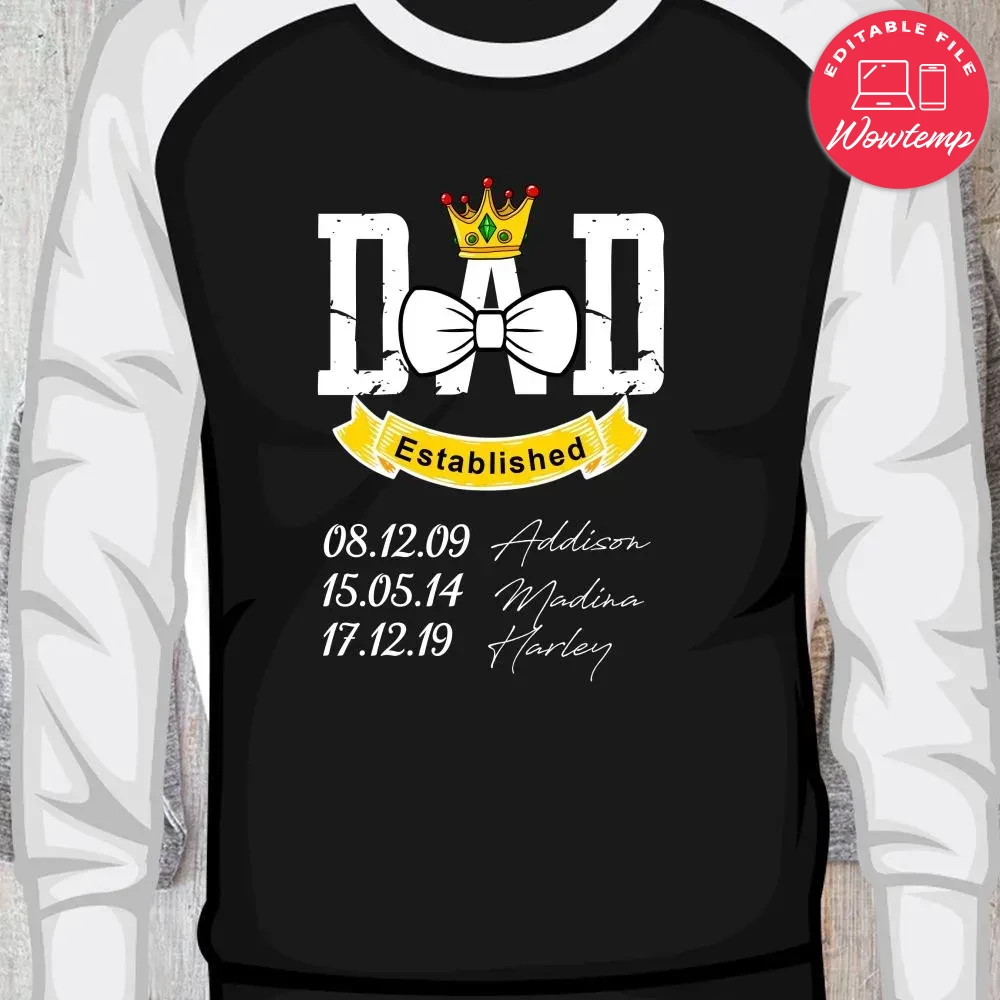 Dad Established 2020 with Children Names Iron On Transfer Shirt | Wowtemp