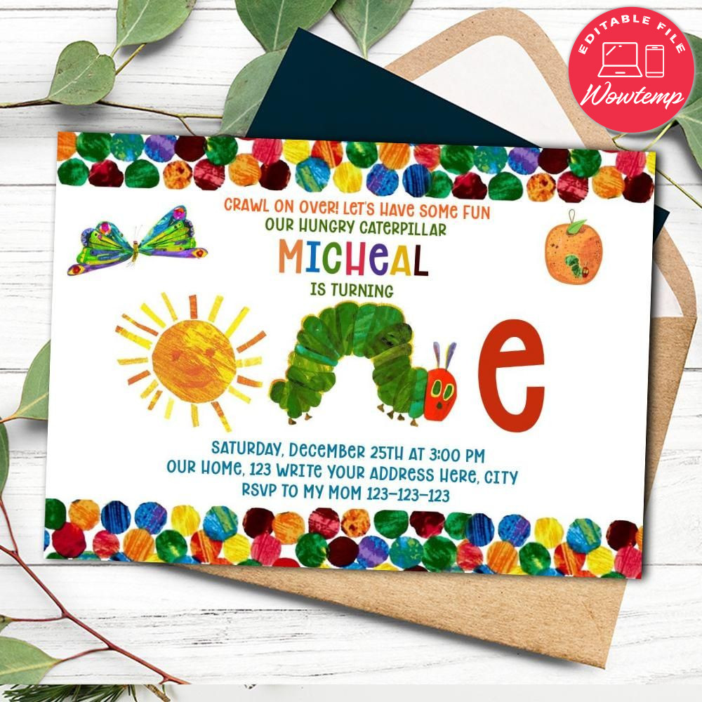 Editable Very Hungry Caterpillar Party Invitation DIY | Wowtemp