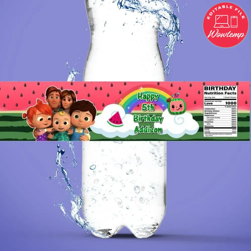 Cocomelon Water Bottle Label Template DIY | Wowtemp
