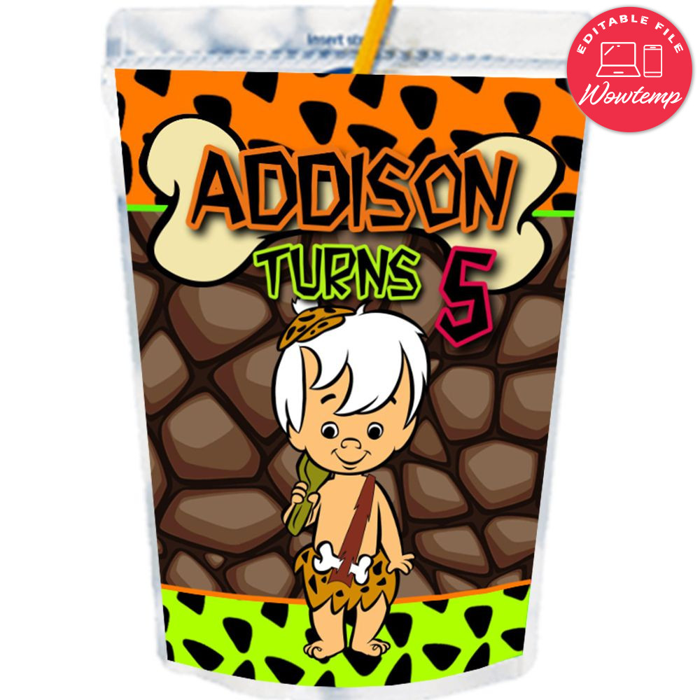Boy Flintstone Capri Sun Labels Digital File Printable | Wowtemp