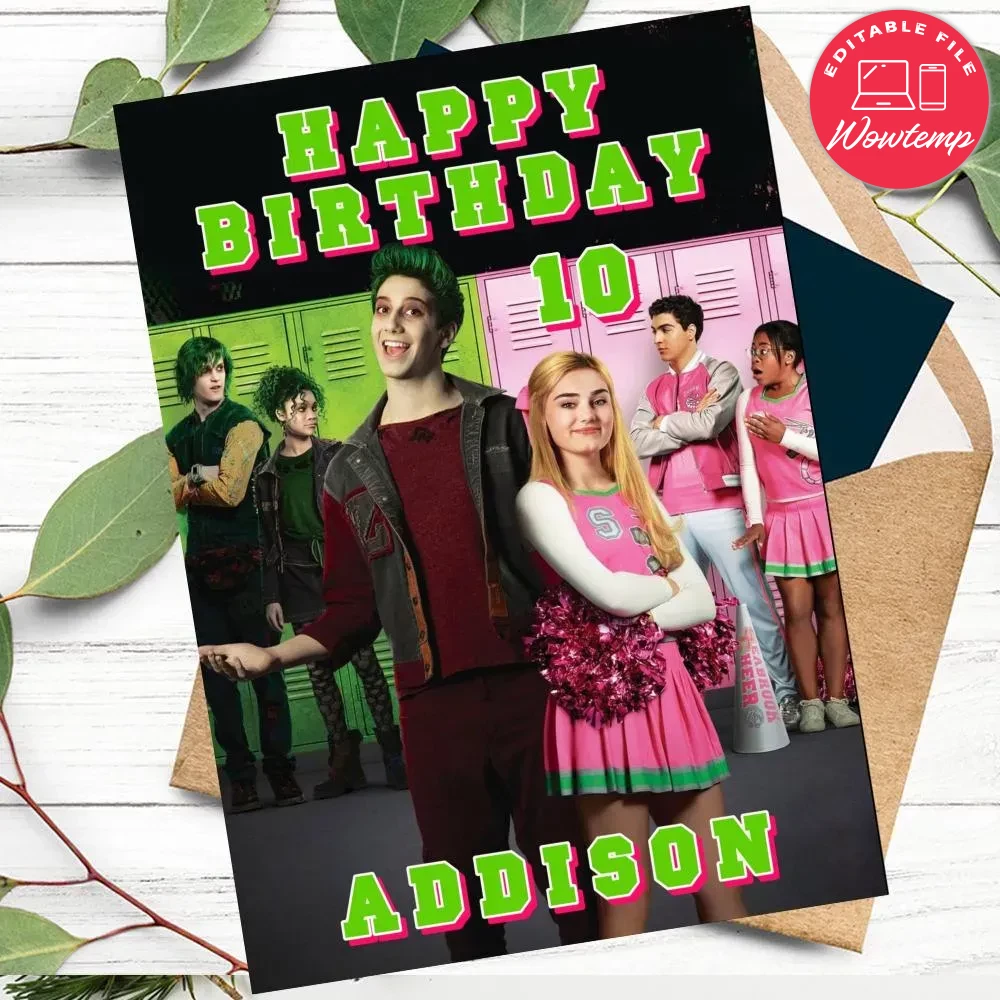 Disney Zombies 2 Birthday Card for your Kids to Print at Home DIY | Wowtemp