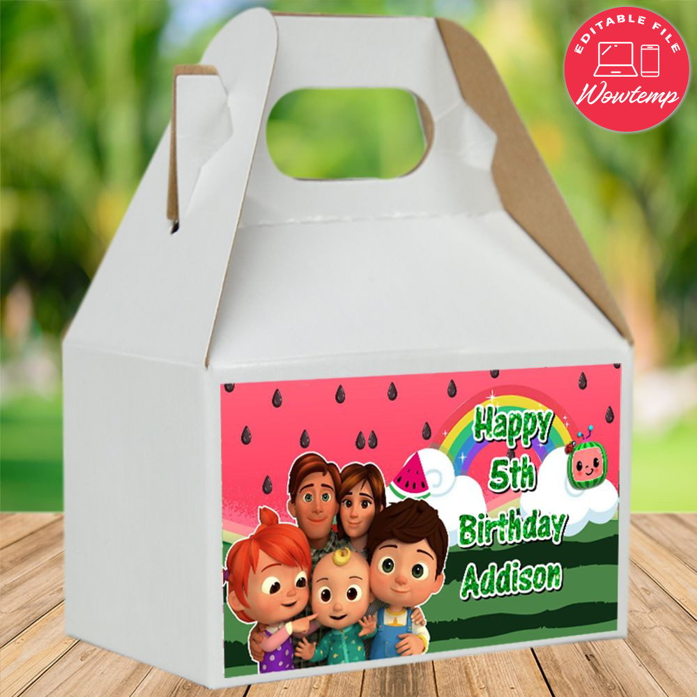 Cocomelon Birthday Gable Boxes Label Template to Print at Home | Wowtemp