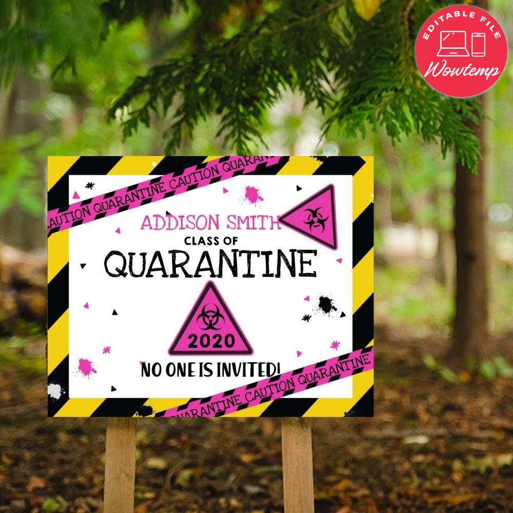 Printable Pink Quarantine Graduation Yard Sign Instant Download | Wowtemp