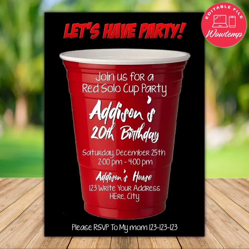 Editable Red Solo Cup Birthday Invitation Instant Download | Wowtemp