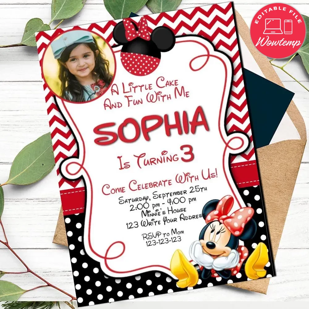 Minnie Mouse Re Invitation Customizable Template Instant Download | Wowtemp