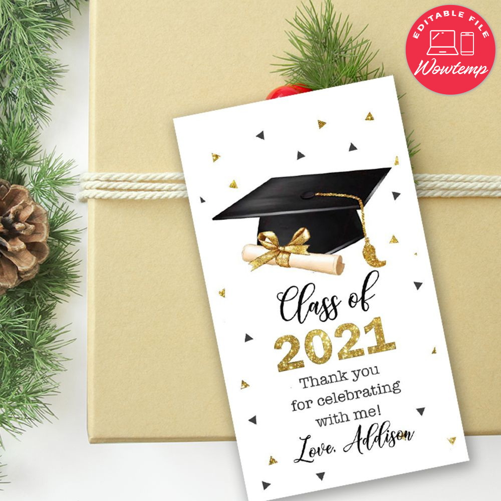 Graduation Favor Thank You Gift Tag Digital File Printable DIY | Wowtemp