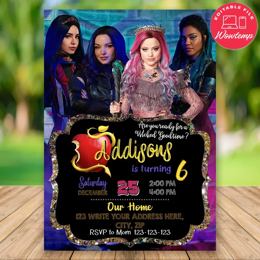 Editable Descendants 3 invitation For Girl - Free Thank You Card | Wowtemp