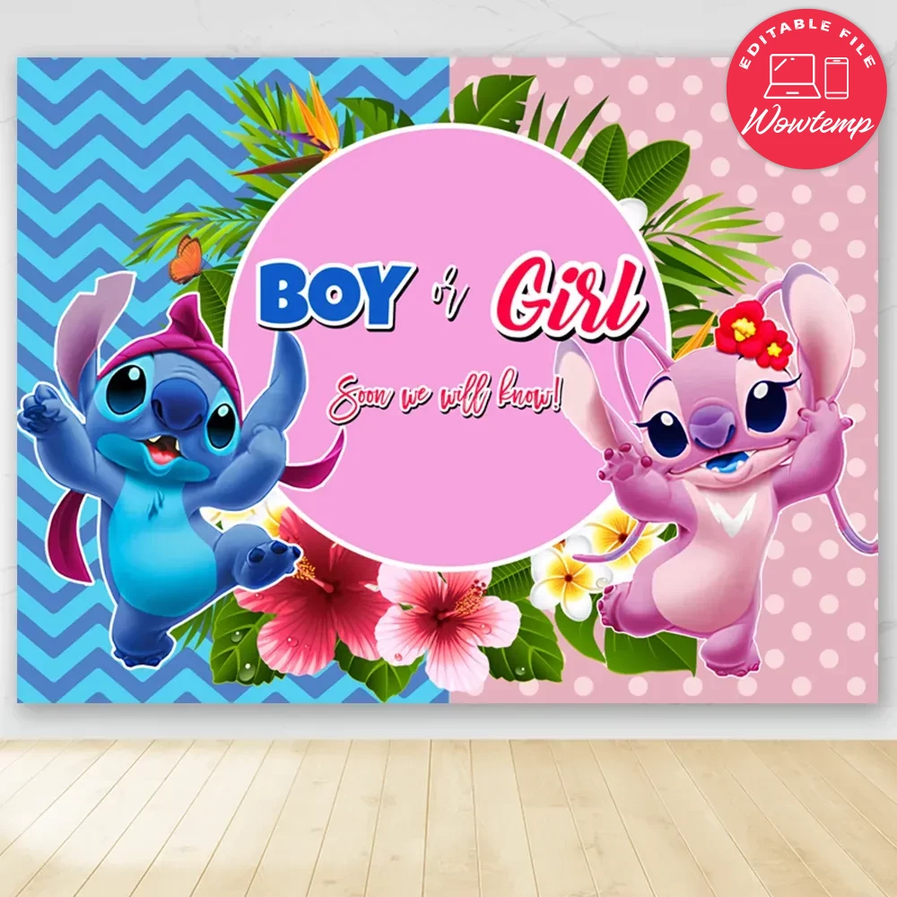 Stitch and Angel Gender Reveal Backdrop Digital File Template DIY | Wowtemp
