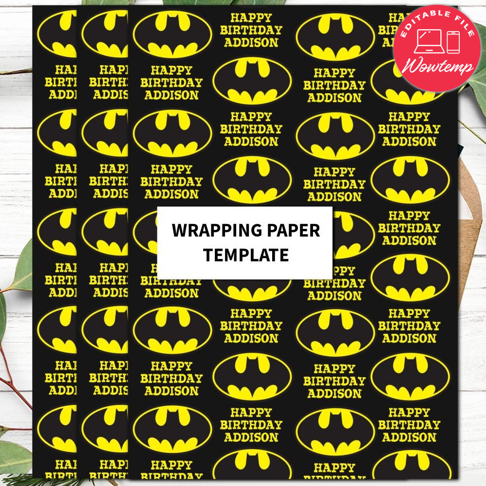 Batman Wrapping Paper Printable Template Instant Download | Wowtemp