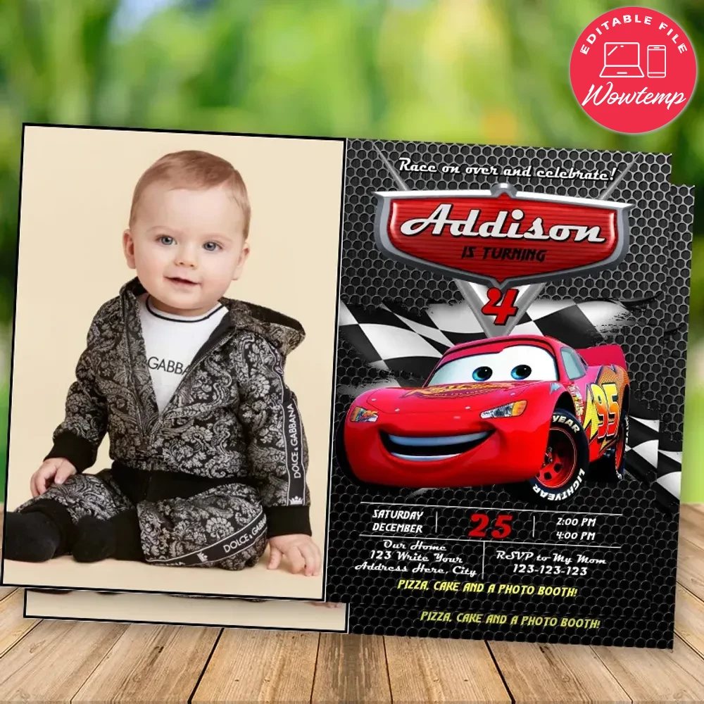 Editable Disney Cars 3 Birthday Flyer With Photo Instant Dow | Wowtemp