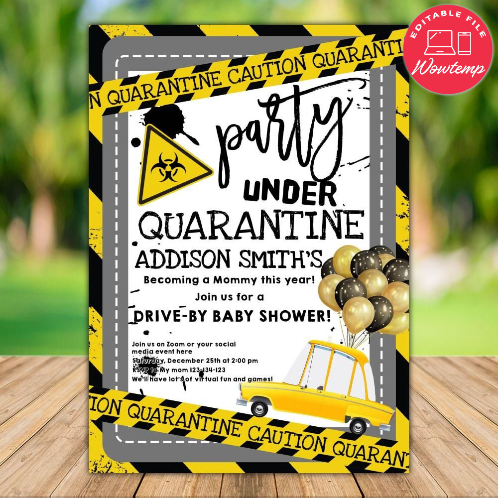 Printable Zoom Party Under Quarantine Baby Shower Invitation DIY | Wowtemp