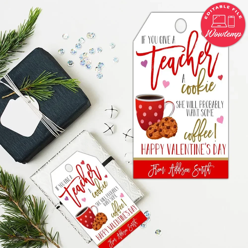 Valentine Teacher Cookie Treat Gift Tag Label Printable DIY | Wowtemp